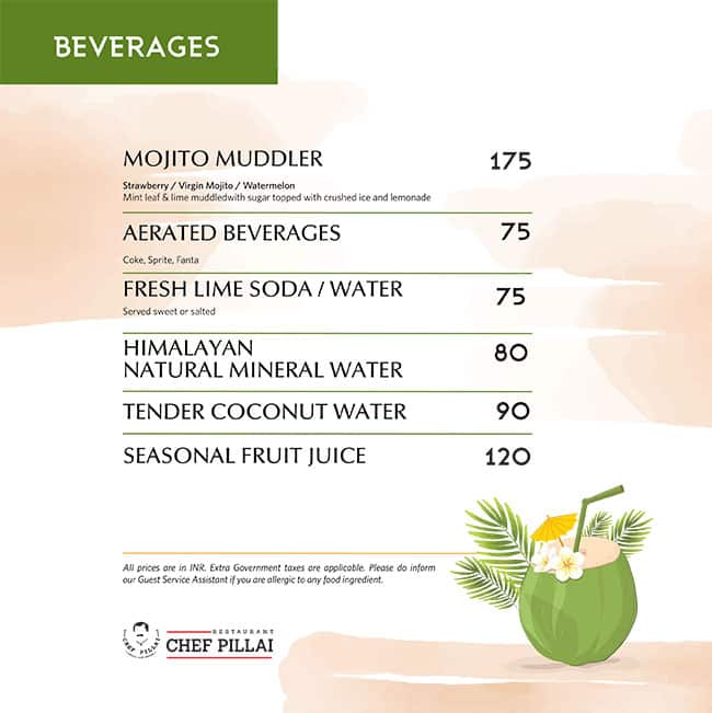 Menu at Restaurant Chef Pillai Whitefield Bangalore, Bengaluru