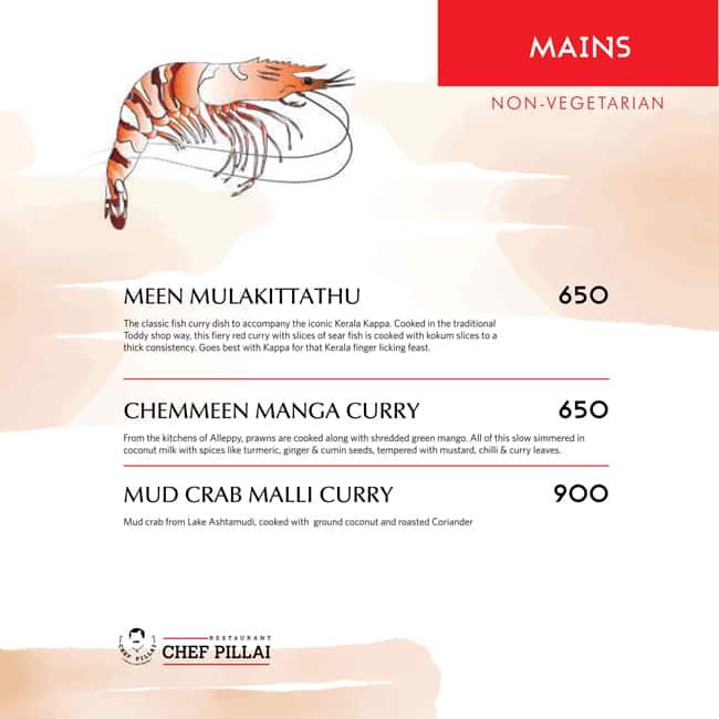 Menu at Restaurant Chef Pillai Whitefield Bangalore, Bengaluru