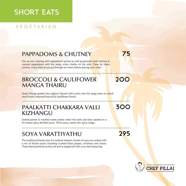 Menu at Restaurant Chef Pillai Whitefield Bangalore, Bengaluru