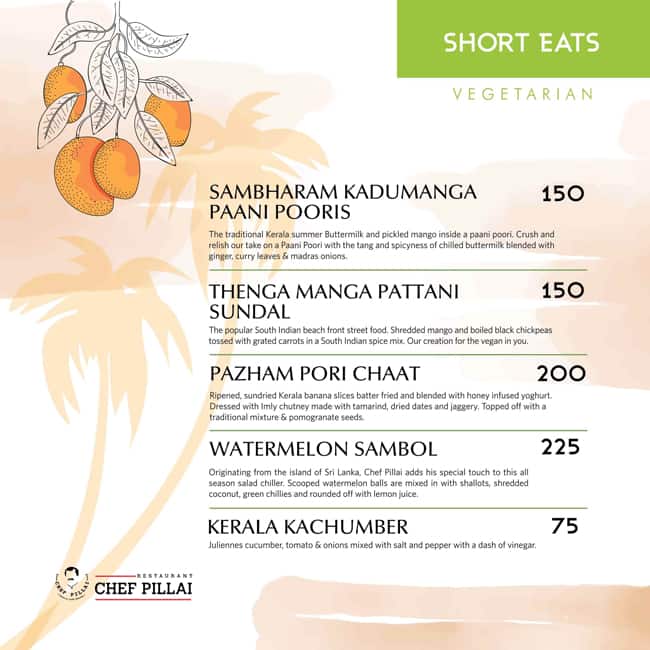 Menu at Restaurant Chef Pillai Whitefield Bangalore, Bengaluru