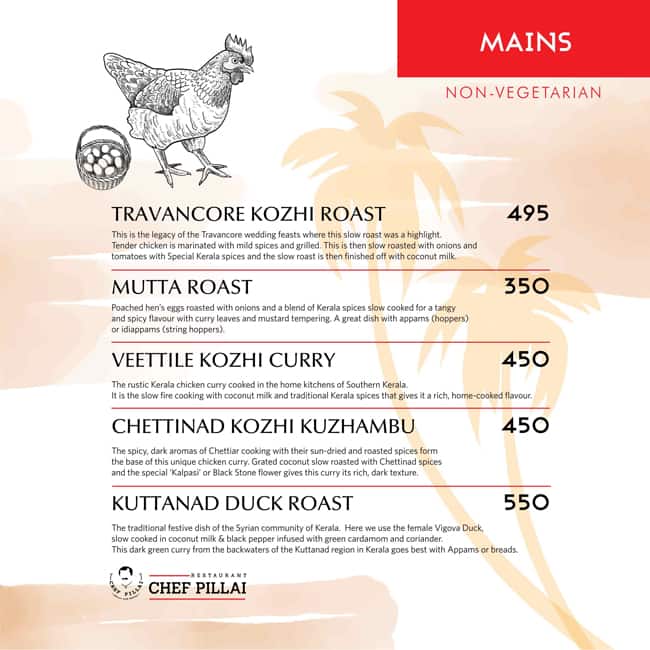 Menu of Restaurant Chef Pillai, Whitefield, Bangalore