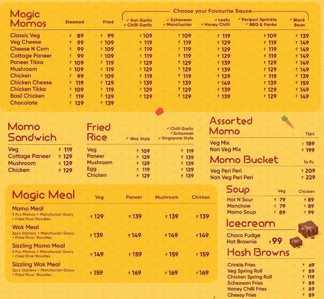 Menu of Magic Wok Residency Road Bangalore