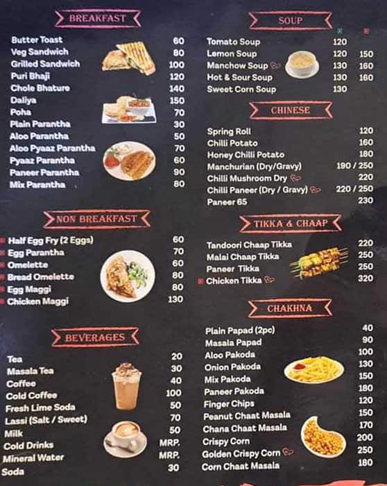 Menu of The Backbenchers, Sector 22, Gurgaon