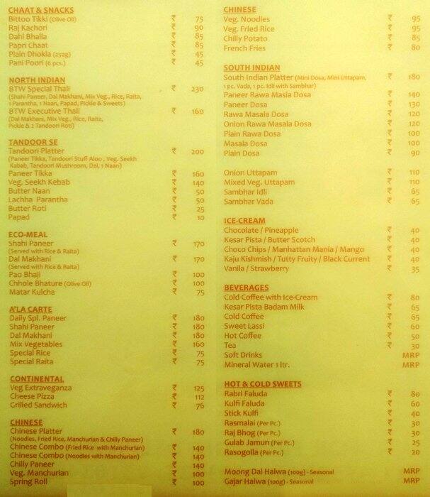 BTW Menu, Menu podniku BTW, Pitampura, New Delhi - Zomato