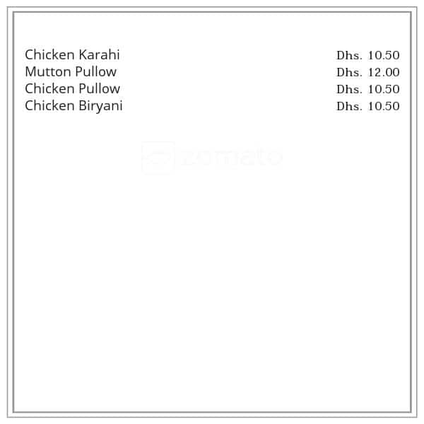 Menu at Fakhar Punjab Restaurant, Sharjah