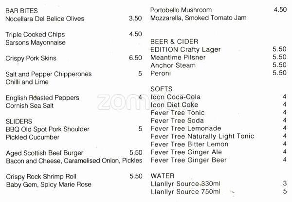 Menu at Punch Room London Edition pub & bar, London