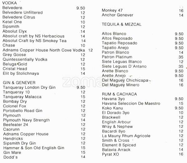 Menu at Punch Room London Edition pub & bar, London