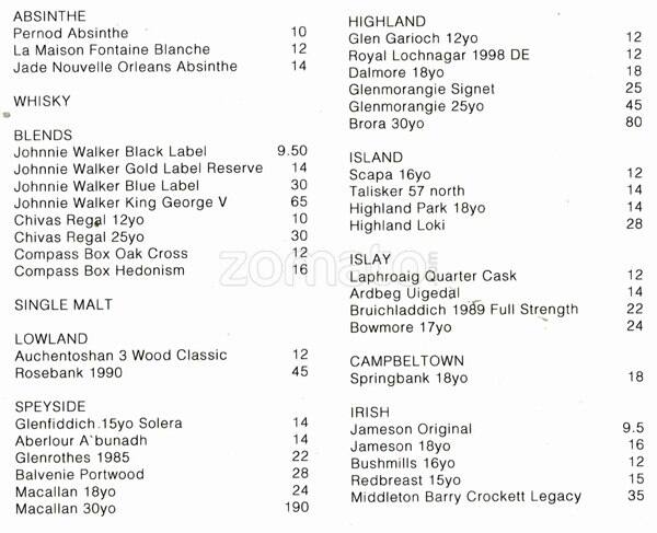 Menu at Punch Room London Edition pub & bar, London