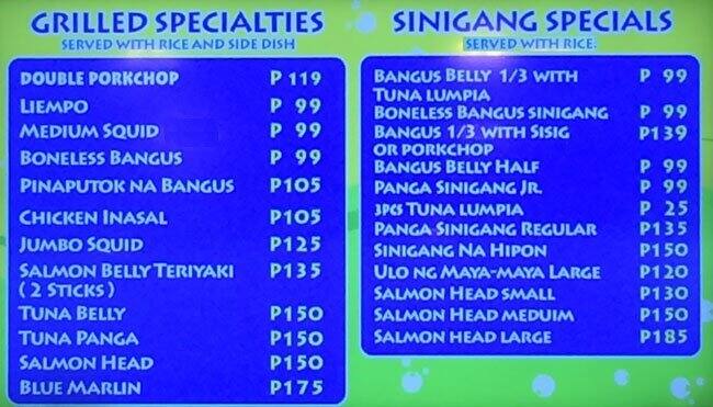 Menu at Davao Tuna Grill restaurant, Pasig