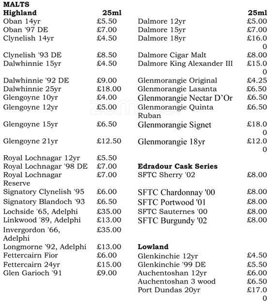 Menu at The Scran and Scallie pub & bar, Edinburgh