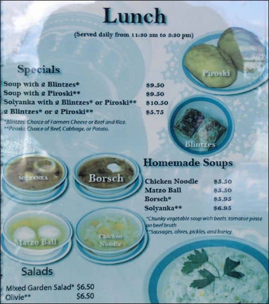 Menu at Russian Cafe, Campbell, Winchester Blvd