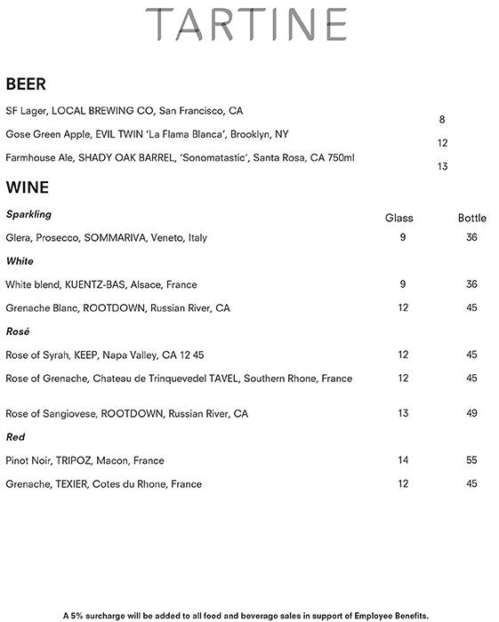 Menu at Tartine Bakery, San Francisco, 600 Guerrero St
