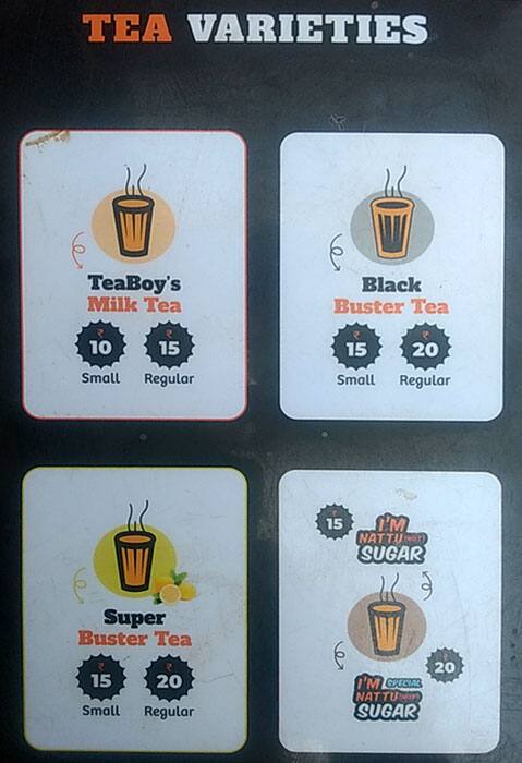 Menu of Tea Boy, Periyar, Madurai