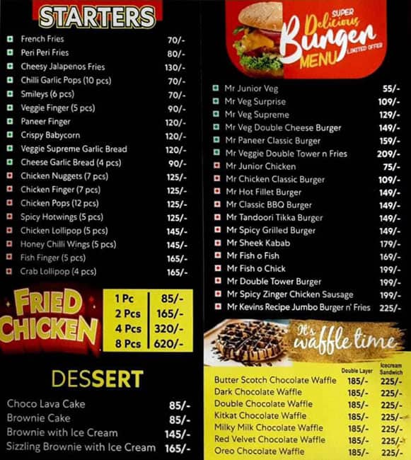 Menu of Mr. Burger, Anna Nagar East, Chennai