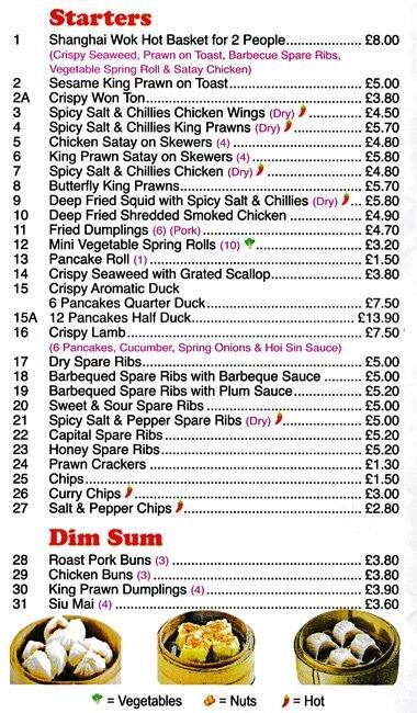 Menu at Shanghai Wok restaurant, London, 72 Church Rd