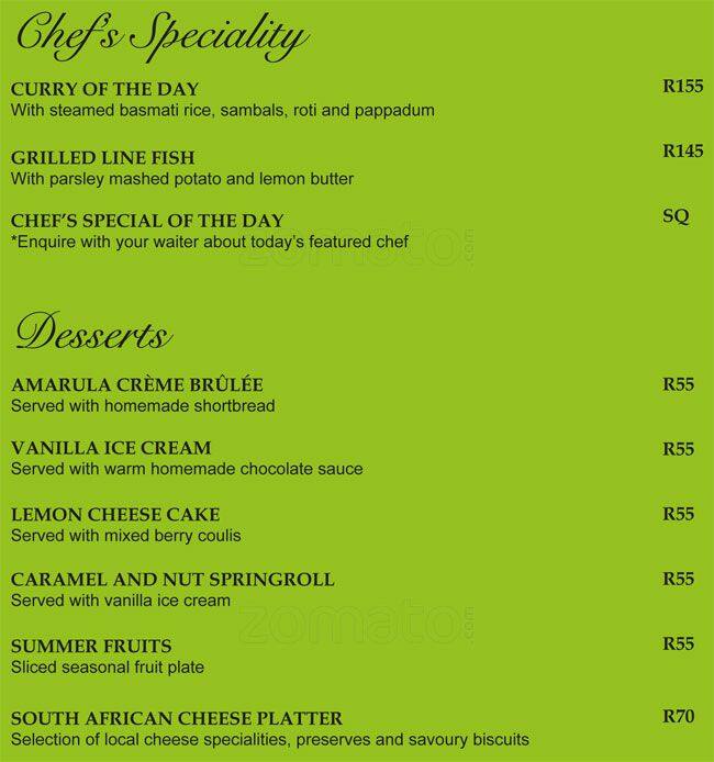 Menu at Lettuce & Lime restaurant, Johannesburg