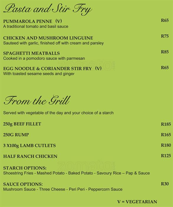 Menu at Lettuce & Lime restaurant, Johannesburg