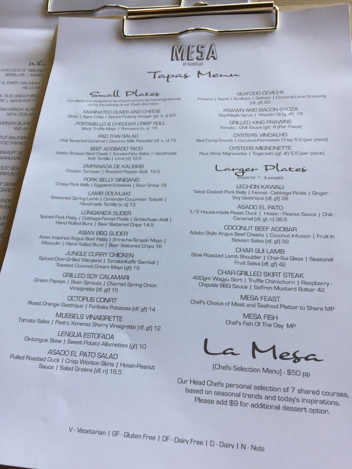 Mesa by Casellas Menu, Menu for Mesa by Casellas, Bunbury, Bunbury ...