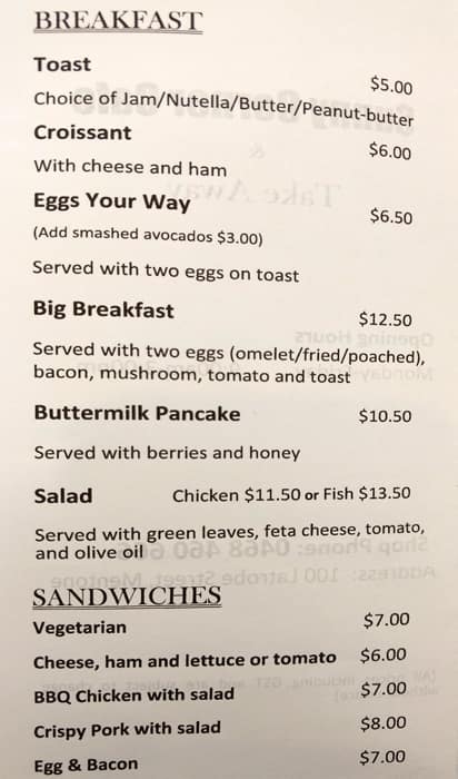 Menu at Cafe Green Corner, Mentone