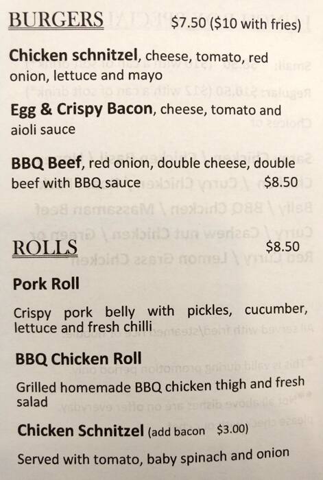 Menu at Cafe Green Corner, Mentone