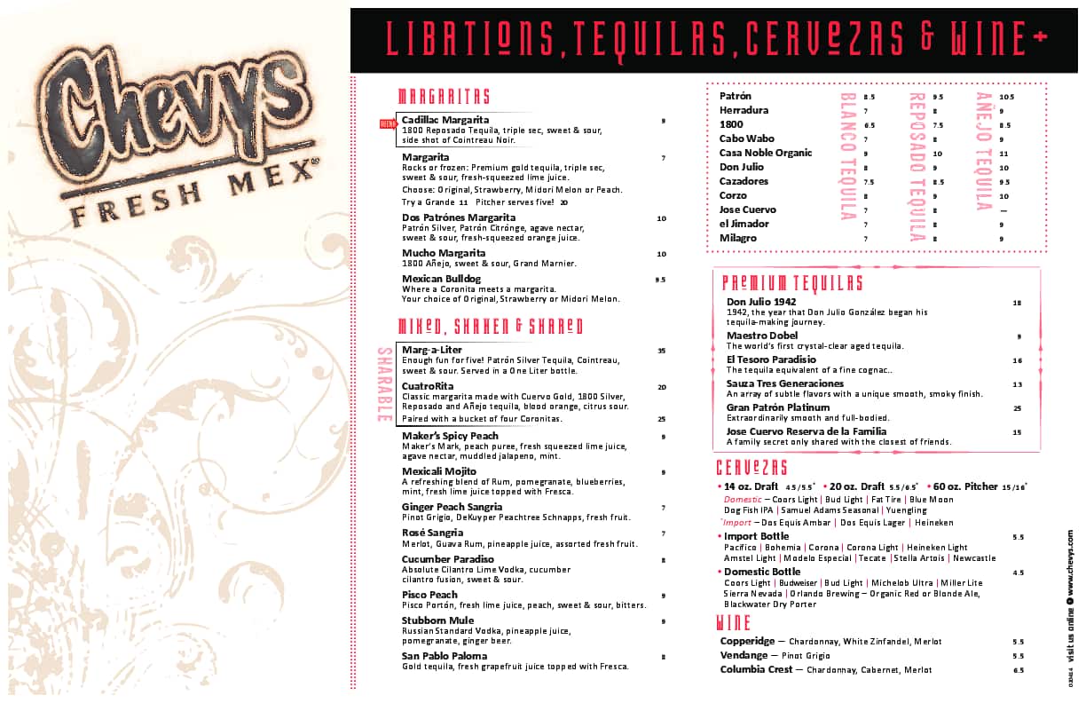 Menu at Chevys Fresh Mex pub & bar, Lake Buena Vista, State Rd 535