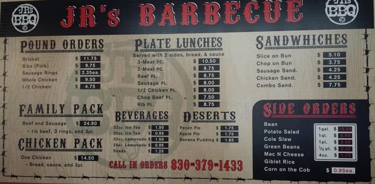 JR's BBQ Menu, Menu for JR's BBQ, Seguin, Seguin - Urbanspoon/Zomato