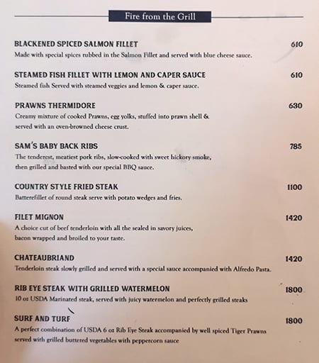 Carta de Café Rizal - Rizal Park Hotel, Manila