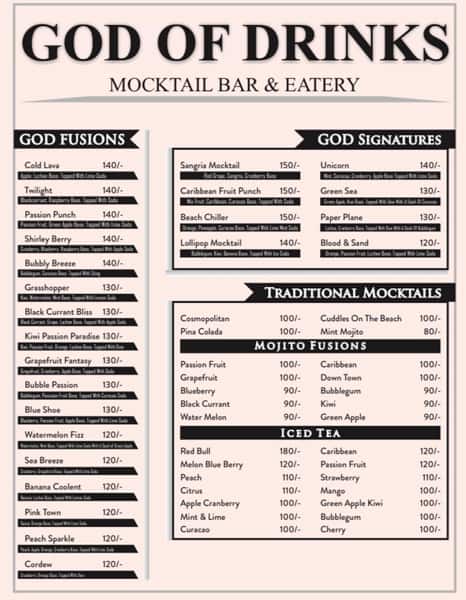 Menu at GOD OF DRINKS, Jaipur