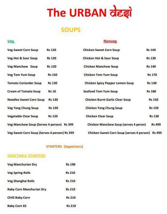 Menu of The Urban Desi, Gandipet, Hyderabad