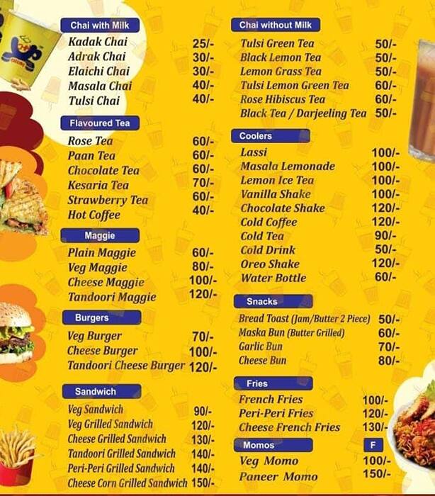 Menu of Chai Calling, Amrapali Leisure Valley, Greater Noida