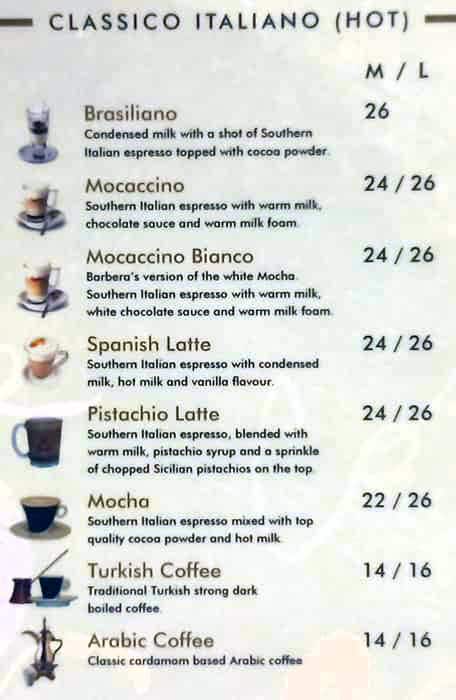Menu of Cafe Barbera, Downtown Dubai, Dubai