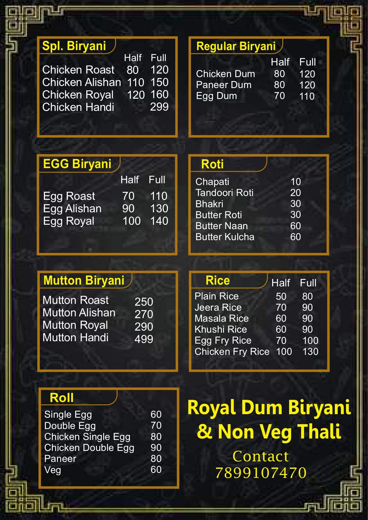 Menu of Royal Dum Biryani, Hinjawadi, Pune