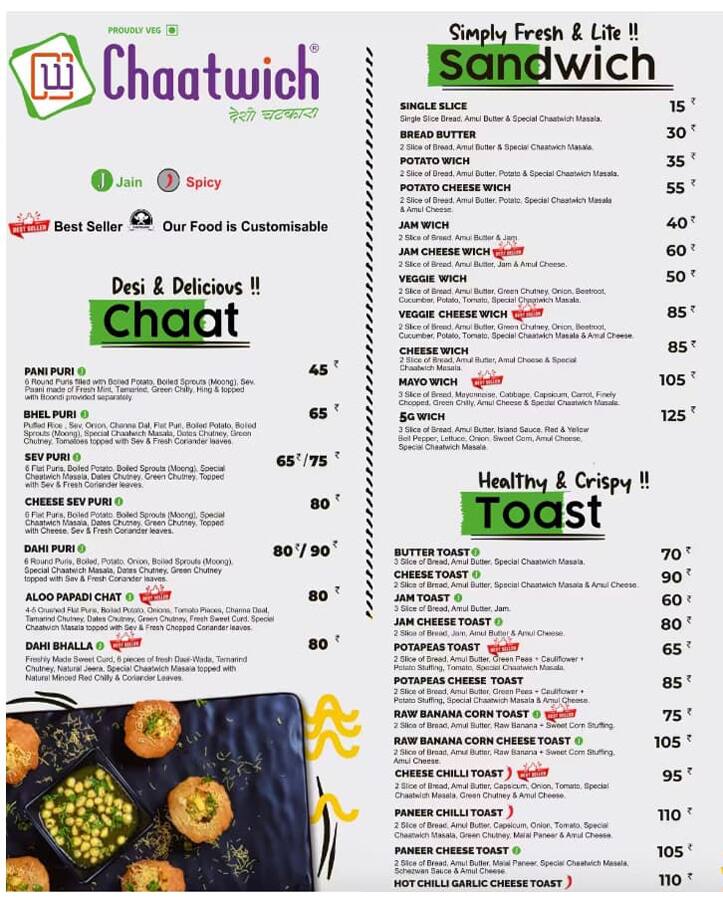 Menu of Chaatwich, Borivali West, Mumbai