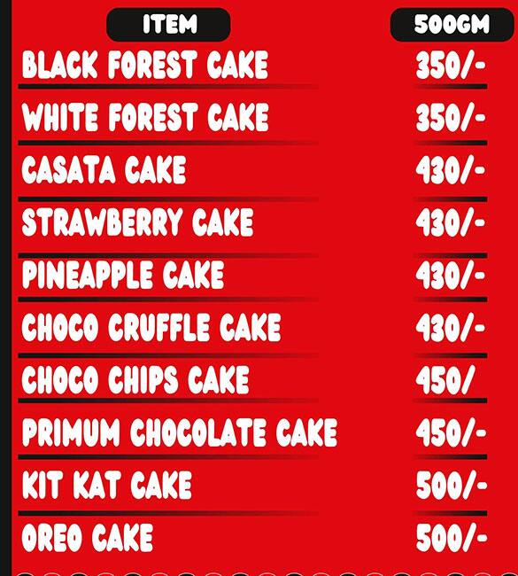 Menu of Laxmi Bakery, Sector 25, Gandhinagar