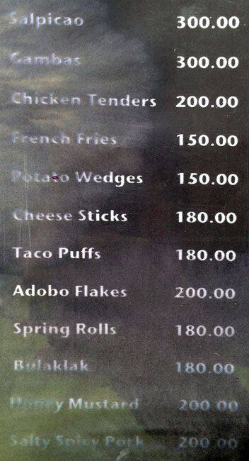 Carta de The Roof restaurant and bar, Makati, Makati Ave