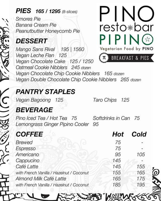 Menu at Pino Restaurant, Quezon City, 39 Malingap