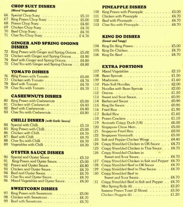 Menu at Chiu's restaurant, Eccles