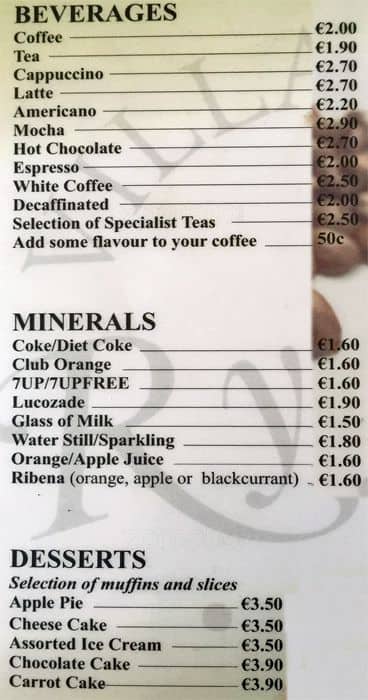 Menu at Village Cafe, Lucan, 9 Village Centre