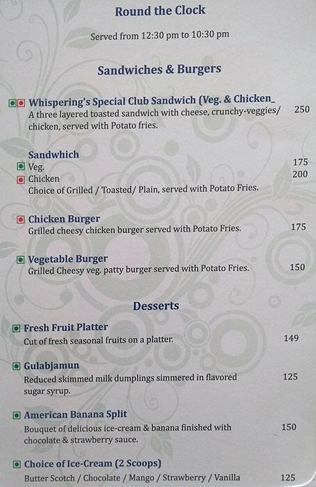 Menu at Breeze, Jaipur, XQCF+284