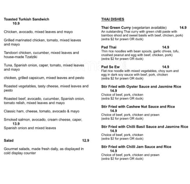 Menu at Blue Duck Cafe, St Leonards