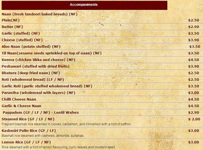 Menu at Clay & Coal Indian Restaurant, Cumberland Park