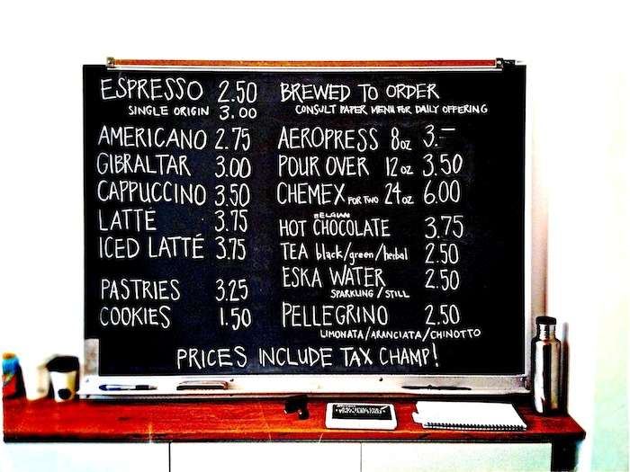 Menu at Parlour Coffee cafe, Winnipeg Menu at Parlour Coffee cafe, Winnipeg