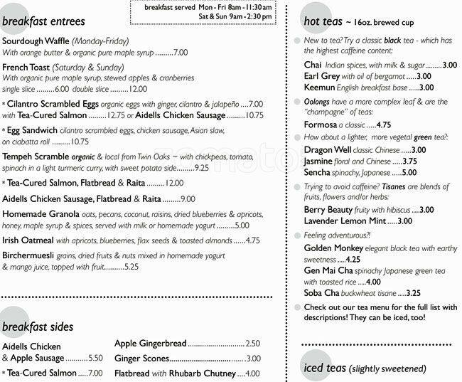 Menu at Teaism Dupont Circle cafe, Washington