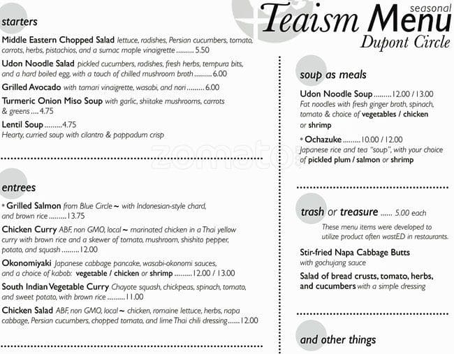 Menu at Teaism Dupont Circle cafe, Washington