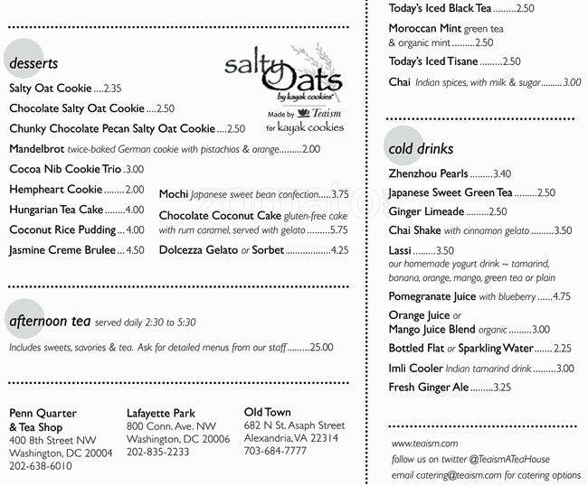 Menu at Teaism Dupont Circle cafe, Washington