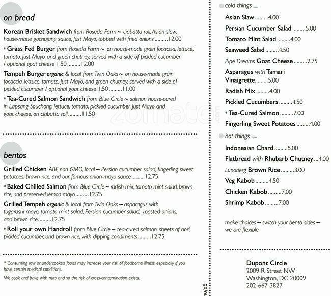 Menu at Teaism Dupont Circle cafe, Washington