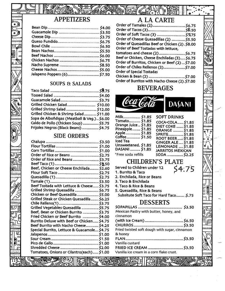 Menu at El Toro Bravo restaurant, Annapolis