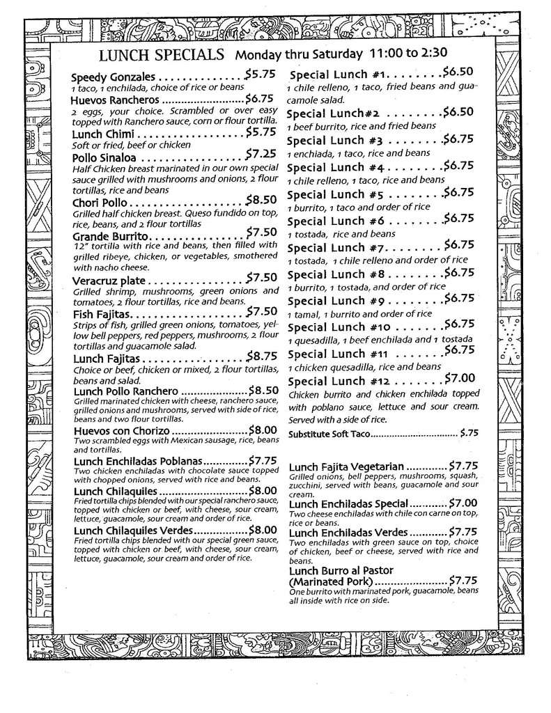 Menu at El Toro Bravo restaurant, Annapolis