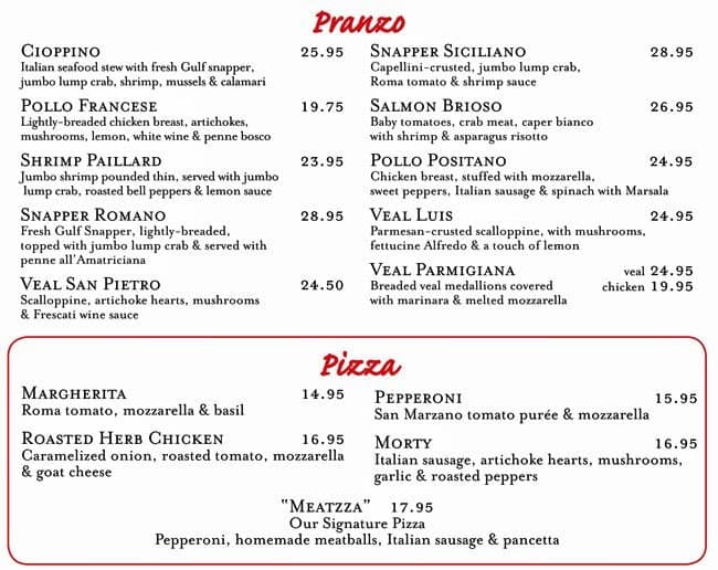 Menu at Grotto Ristorante pizzeria, Galveston