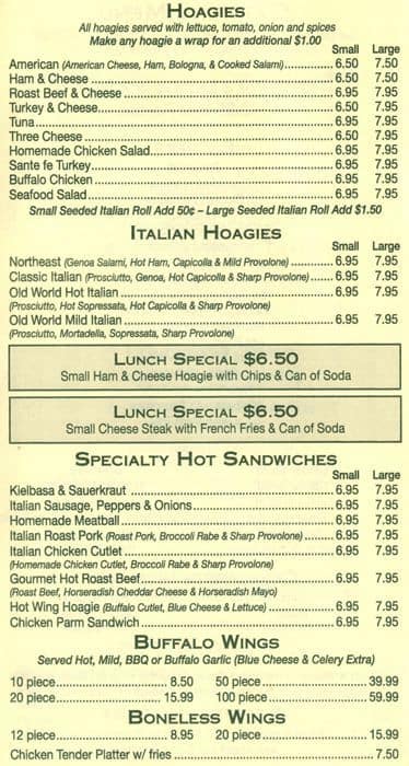 Menu at Rock's Italian Deli restaurant, Rockledge